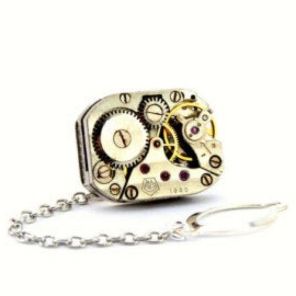 Handmade | Accessories | Mens Silver Steampunk Tie Clip Clockwork Tie ...